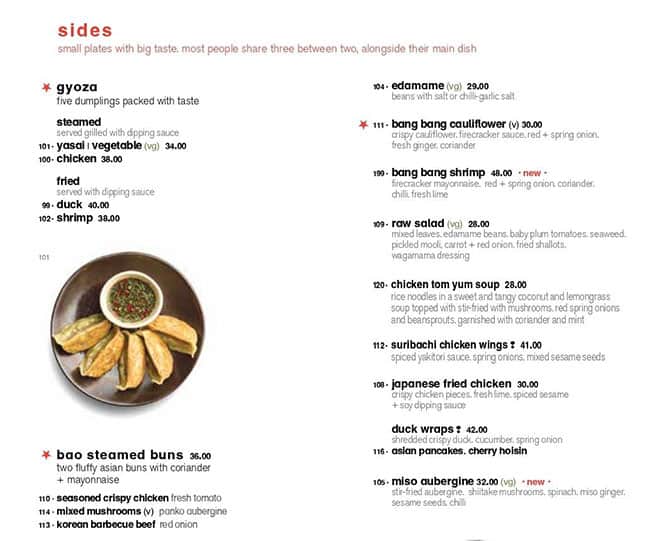Menu at Wagamama restaurant, Dubai, Dubai Mall