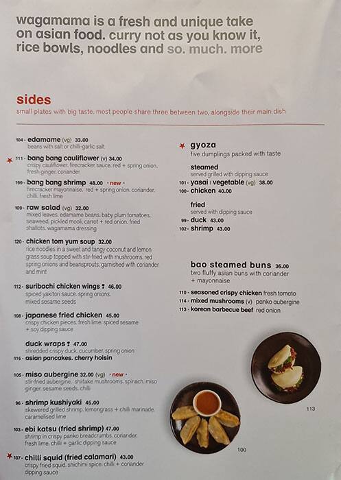 Menu at Wagamama restaurant, Dubai, Level 1