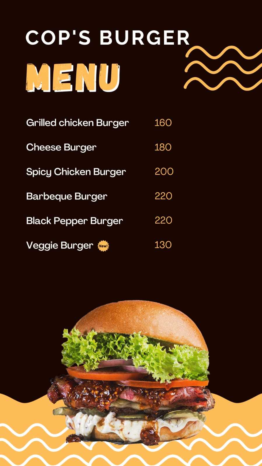 Menu of Cop's Burger, Jail Road, New Delhi