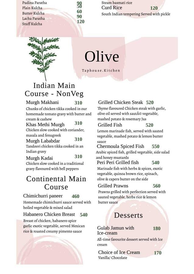 Menu of Olive Tap House, Bannerghatta Road, Bangalore