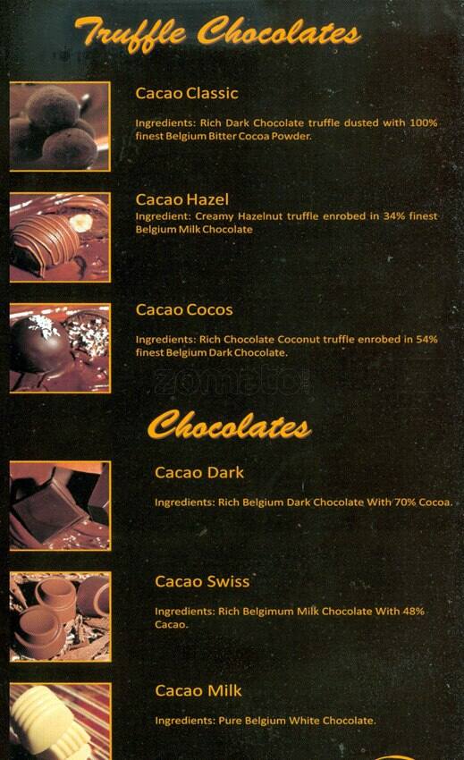 Menu at Cacaobeans Chocolatiers, Mumbai, Supreme Shopping Centre 11 ...