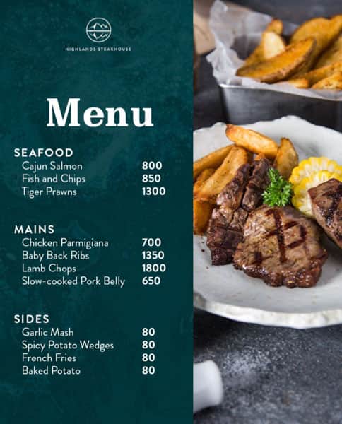 Menu at Highlands Prime Steakhouse, Pasig, Ground Floor