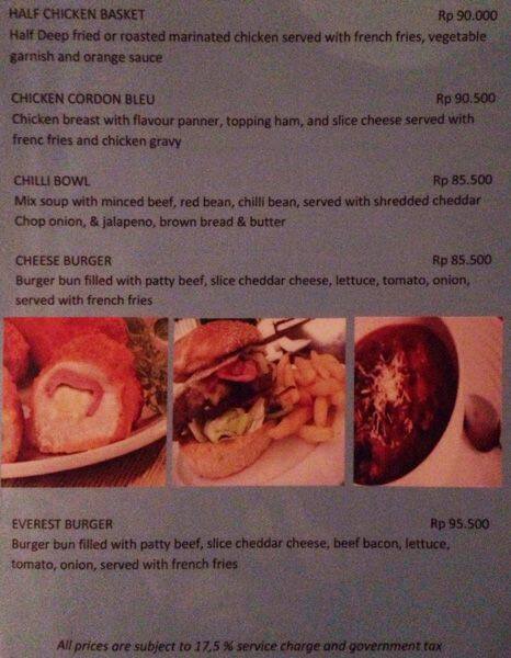 Menu at The Everest Bar & Cafe, Jakarta