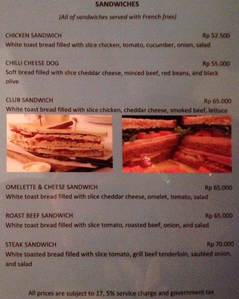Menu at The Everest Bar & Cafe, Jakarta