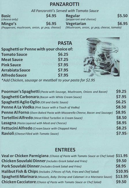 Menu at Mingo's Bar & Grill, Mississauga