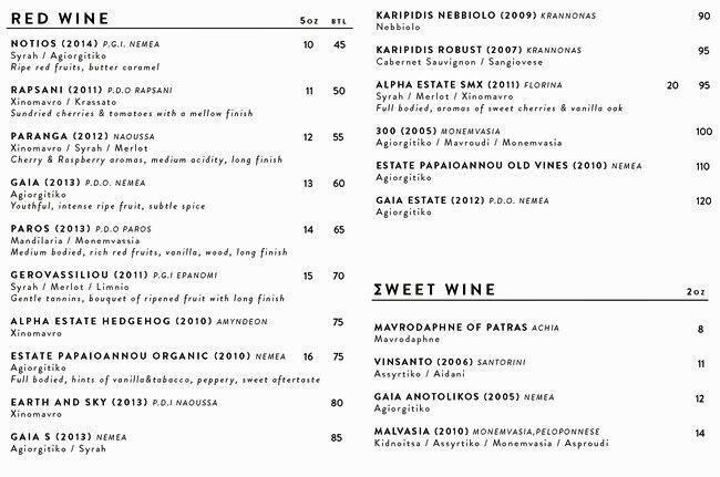 Menu at Mamakas restaurant, Toronto