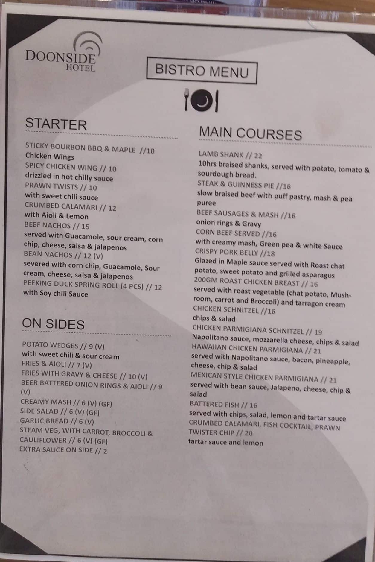 Menu at Strand Bistro - Doonside Hotel pub & bar, Doonside
