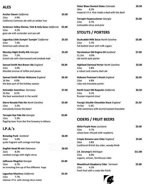 Menu at Thinking Man Tavern pub & bar, Decatur