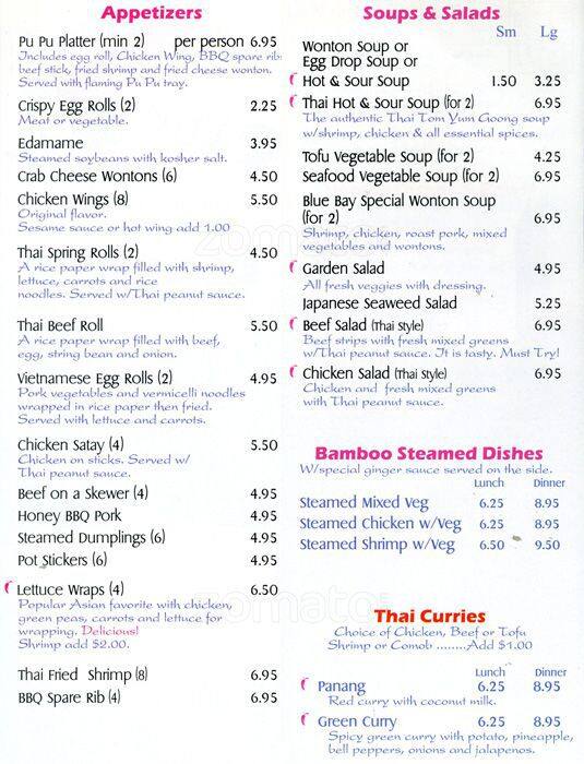 Menu at Blue Bay Asian Cafe, Thornton, Holly St #180
