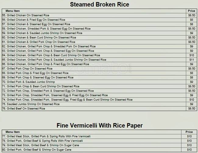 Menu at Pho Anise restaurant, Vaughan