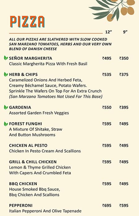 Menu of Olive Pizzeria, Oshiwara, Andheri West, Mumbai
