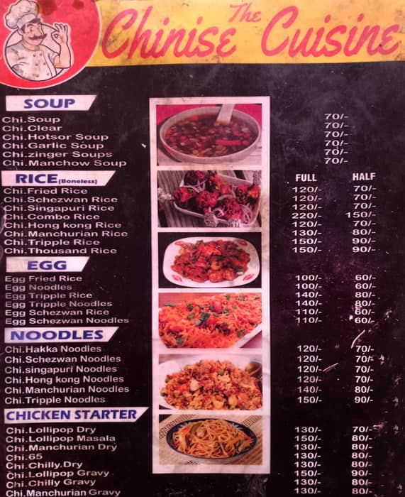 Menu of The Chinese cuisine, Ravet, Pune