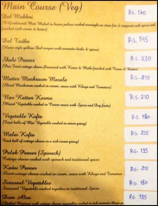 Menu at Moti Mahal Dx, Delhi, 17