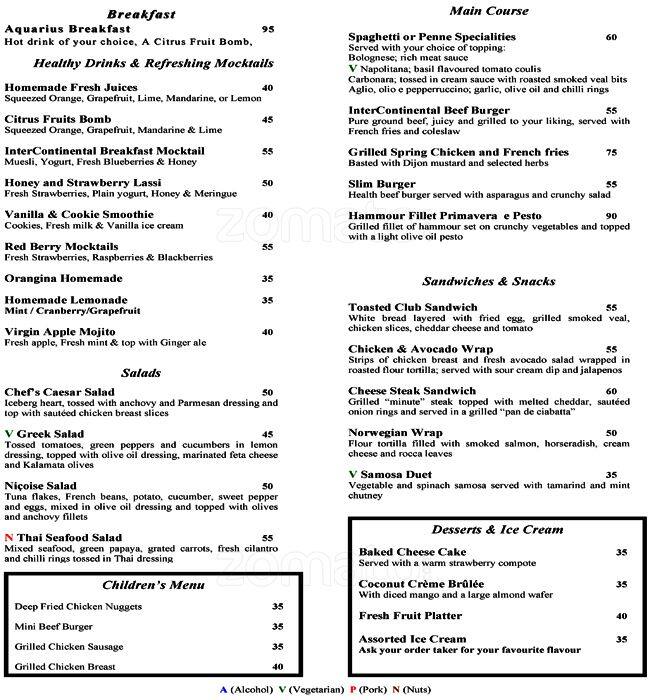 Aquarius - InterContinental menu - Zomato