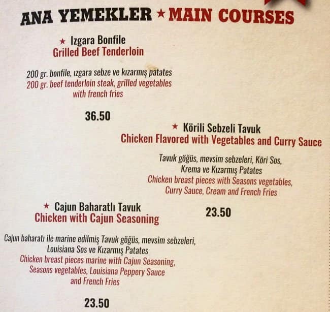 Menu at La Boga, Istanbul, Moda Cd. 48/A