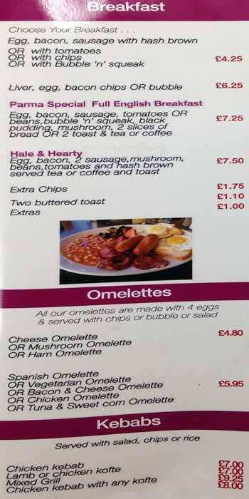 Parma Cafe & Restaurant Menu - Zomato UK