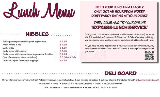 Menu at The Waterside Bar, Rooms & Restaurant, Manchester