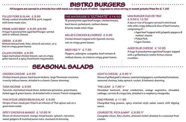 Menu at The Waterside Bar, Rooms & Restaurant, Manchester