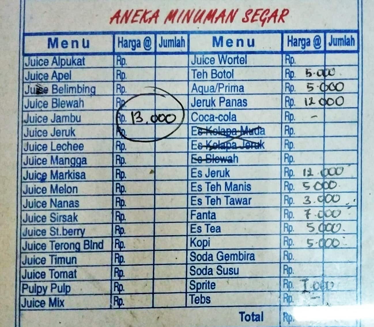 Menu at Warung Khas Sunda restaurant, Jakarta, RR3Q+VX4
