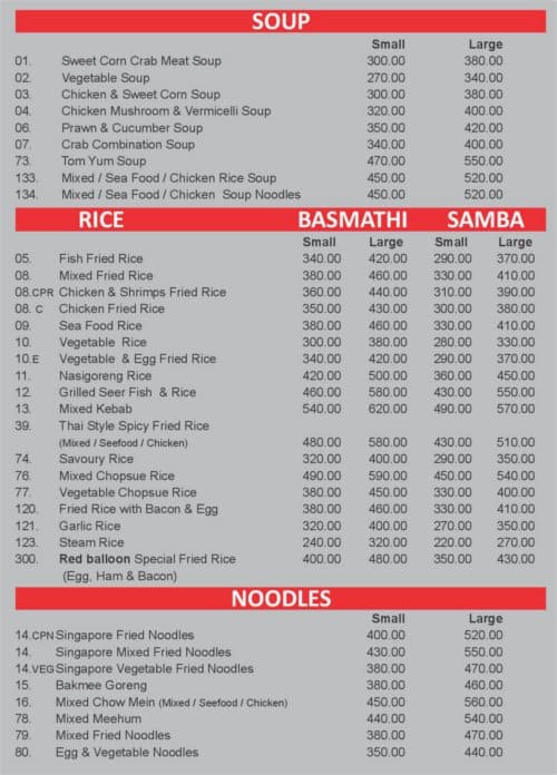 Red Balloon Menu, Menu for Red Balloon, Battaramulla, Colombo, Colombo ...