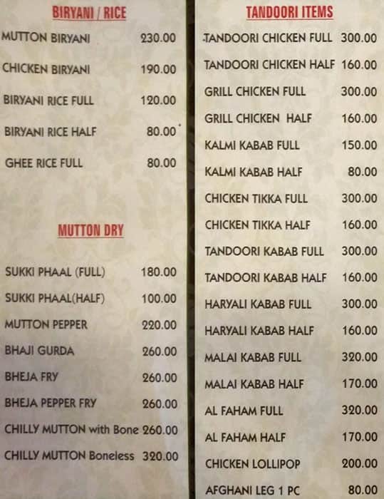 Menu of Khan's Restaurant, Tilak Nagar, Mysore
