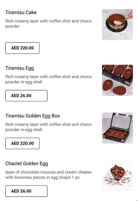 Menu at Chaclet Emirati Chocolatier cafe, Al Ain