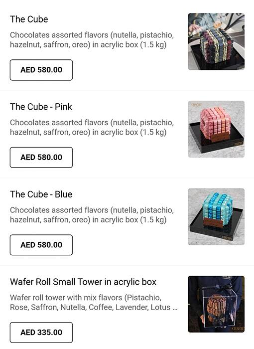 Menu at Chaclet Emirati Chocolatier cafe, Al Ain