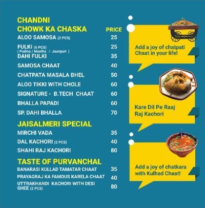 Menu of Chaat Ka Chaska, Jaunpur Locality, Jaunpur