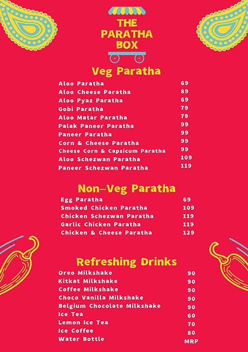 Menu at The Paratha Box, Bhopal