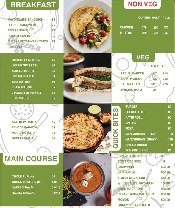 Menu of Queen's Rasoi, Prem Nagar, Dehradun