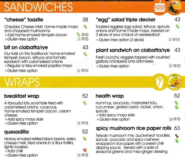 Menu at Plant restaurant, Cape Town, Buitengracht Street