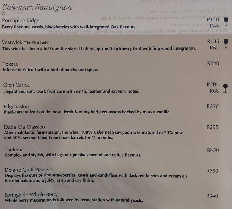 Menu at BELLAGIO restaurant, Sandton, UNIT 1