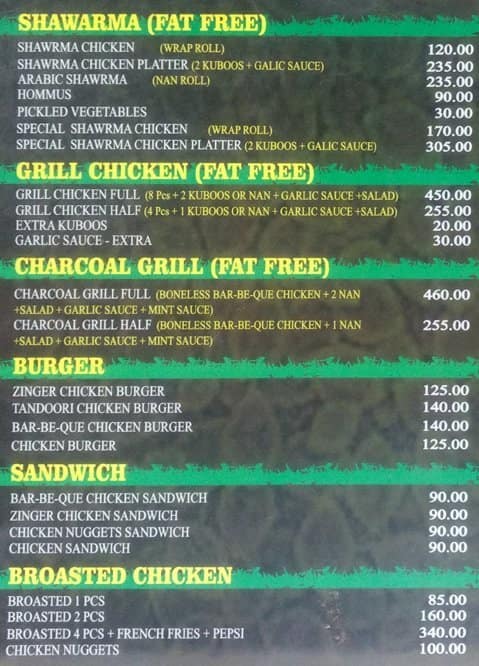 Menu of Arabian Hut, Express Avenue Mall, Royapettah, Chennai