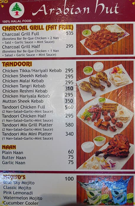 Menu at Arabian Hut, Chennai, 36FC+9M3