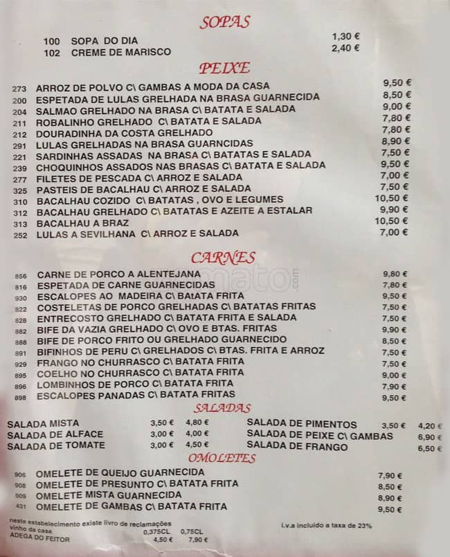 Menu at Bom Apetite restaurant, Lisbon, Travessa da Gloria 20