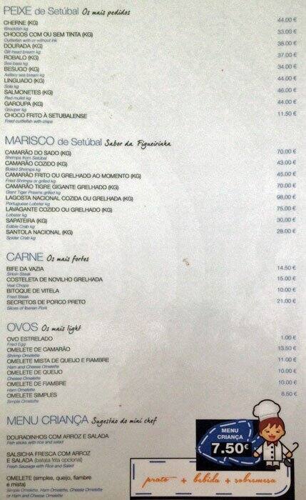 Menu at Bar Mar, Setúbal Municipality