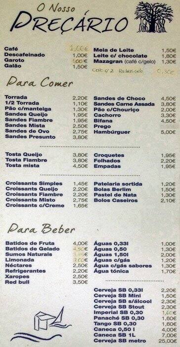 Menu at Bar Mar, Setúbal Municipality