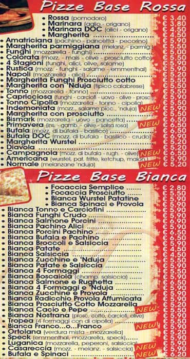 Menu at Mary Pizza pizzeria, Rome, Via Edoardo Jenner