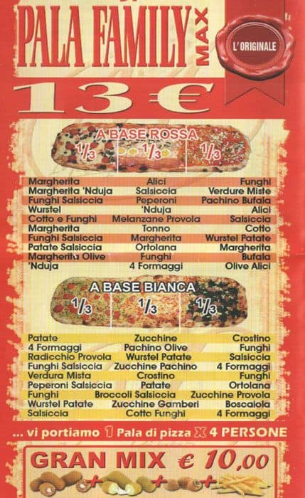 Menu at Mary Pizza pizzeria, Rome, Via Edoardo Jenner