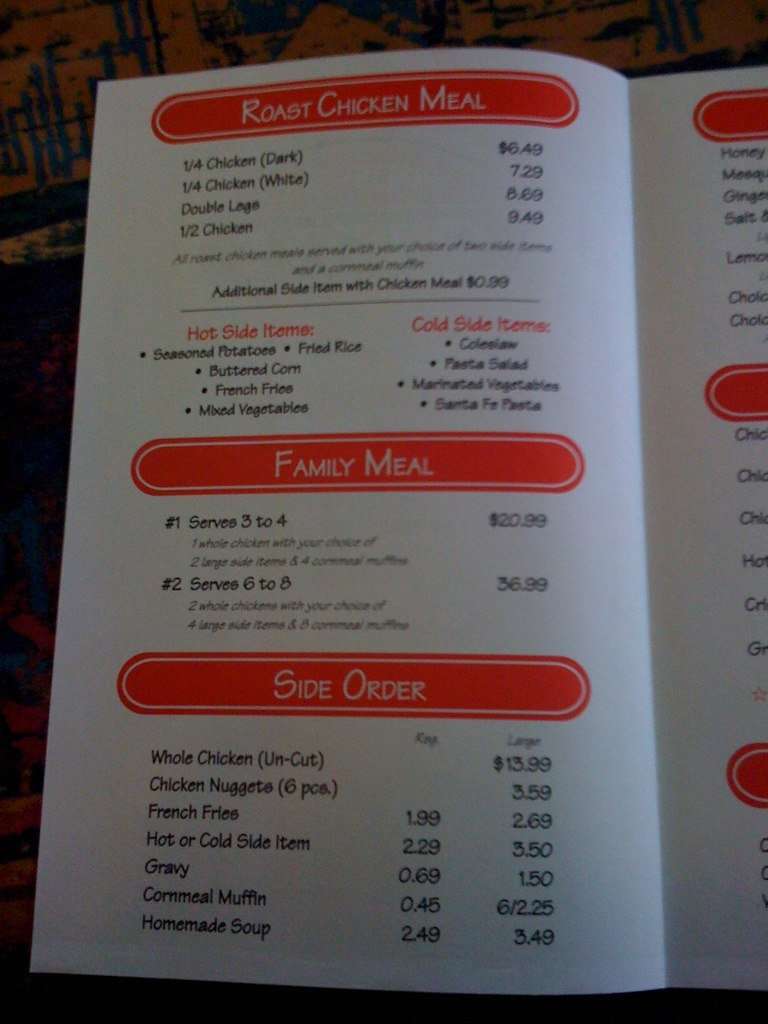 Menu at Cristy's Roast Chicken restaurant, Calgary, 32 Ave NE