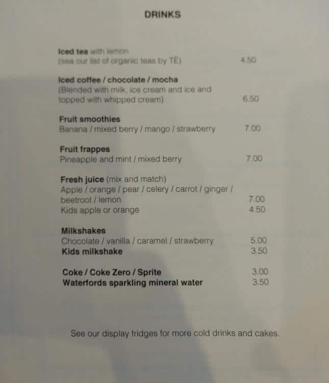 Menu at Spark Expresso cafe, Stanmore