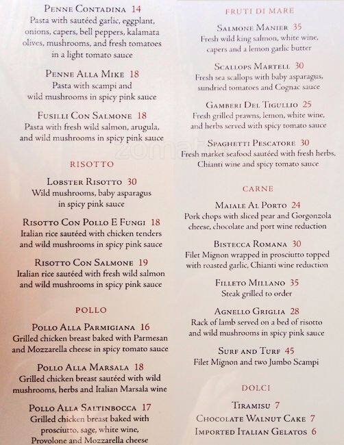Menu at Bistro Baffi restaurant, Burien