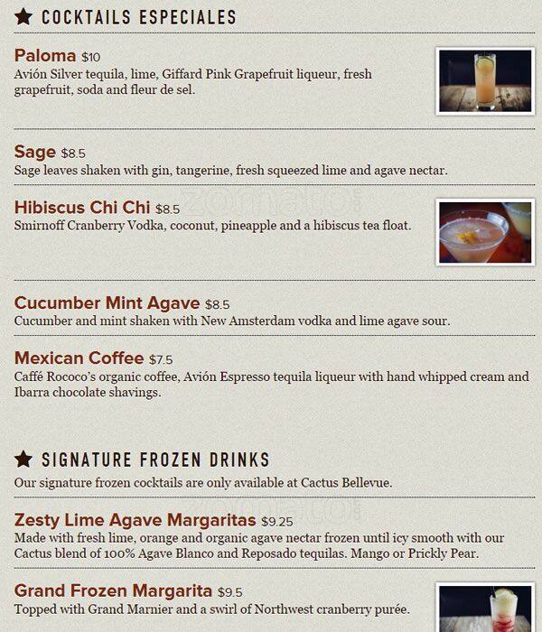 Menu at Cactus Bellevue Square restaurant, Bellevue