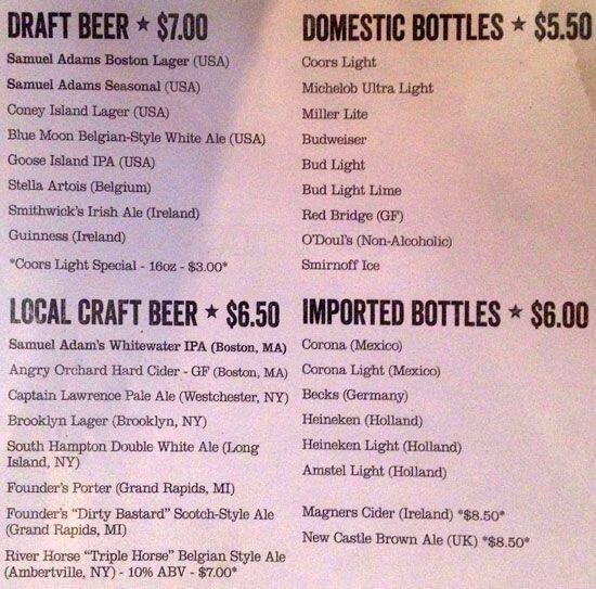 Menu at O'Hara's pub & bar, New York City