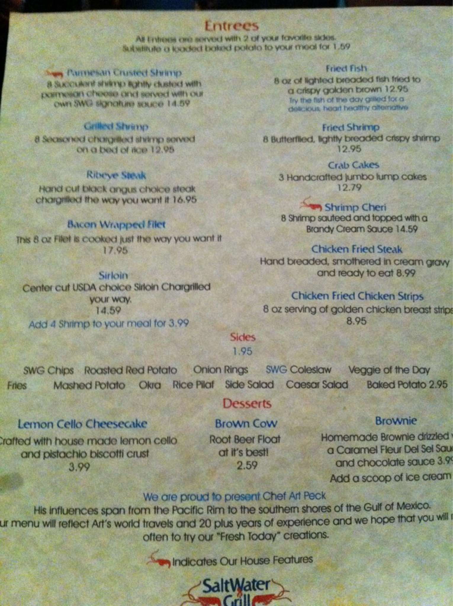 Menu at Saltwater Grill restaurant, Corpus Christi