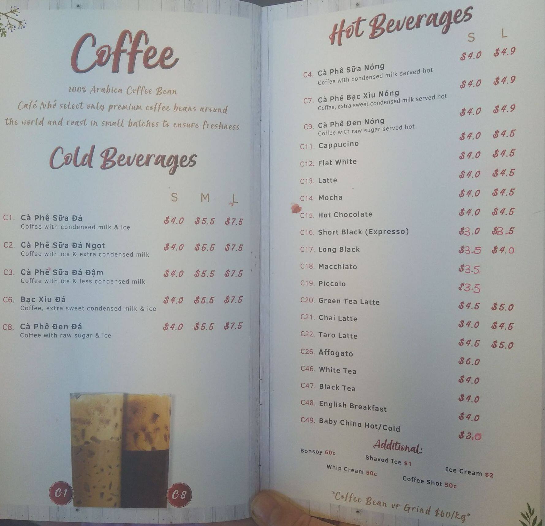 Menu at Cafe Nho Marrickville, Marrickville