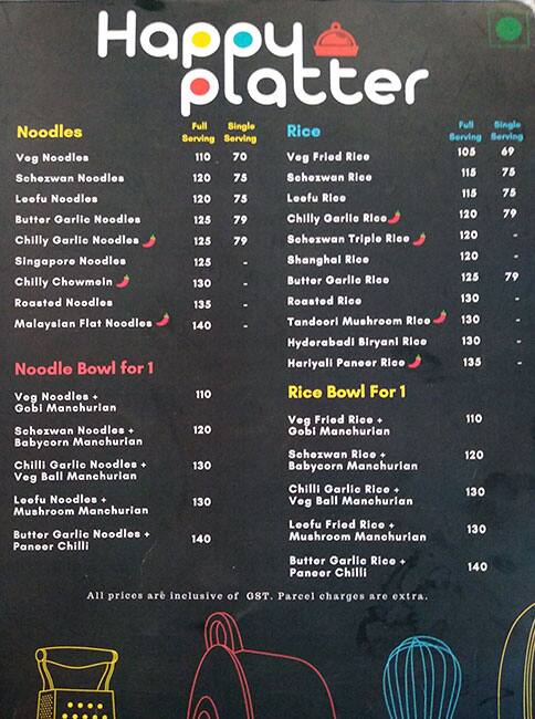 Menu at Happy Platter, Bengaluru