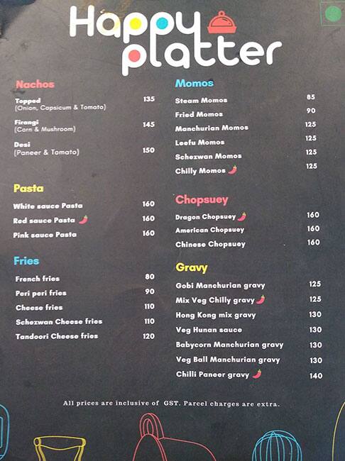 Menu at Happy Platter, Bengaluru