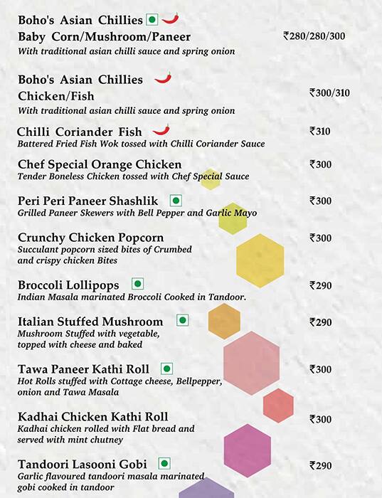 Menu at Boho, Bengaluru, 4th Floor