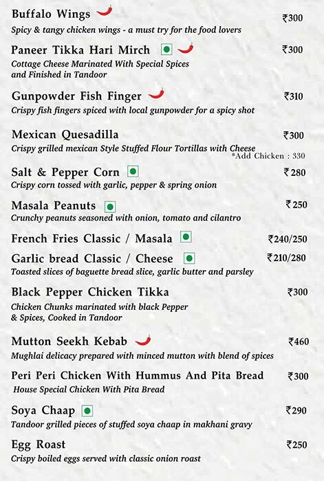 Menu at Boho, Bengaluru, 4th Floor